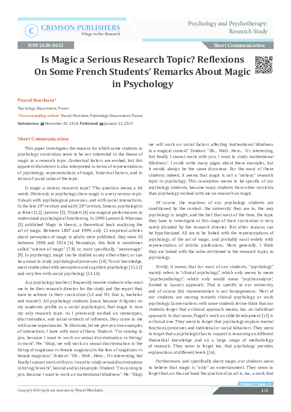(PDF) Is Magic a Serious Research Topic? Reflexions On Some French ...