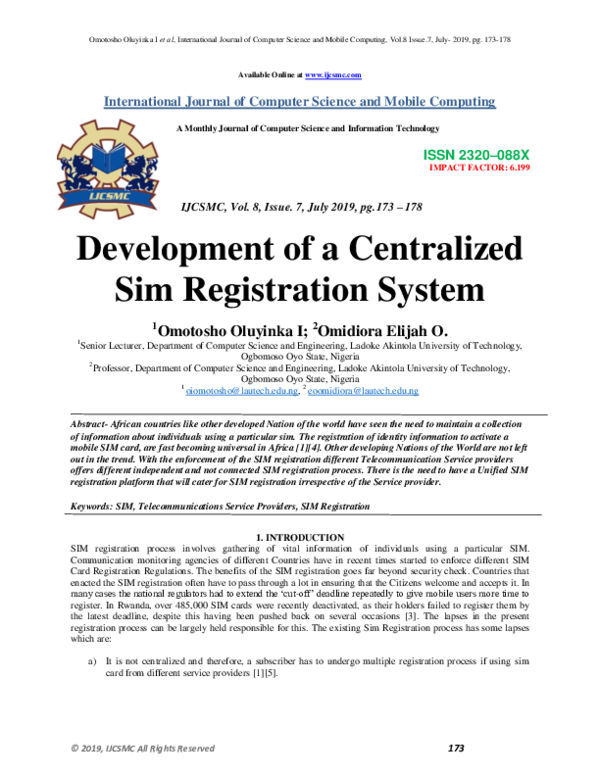 (PDF) Development of a Centralized Sim Registration System﻿ | IJCSMC ...