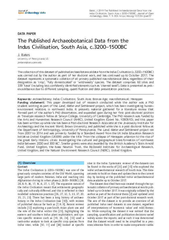 (PDF) The Published Archaeobotanical Data from the Indus Civilisation ...