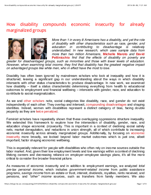 (PDF) How disability compounds economic insecurity for already ...