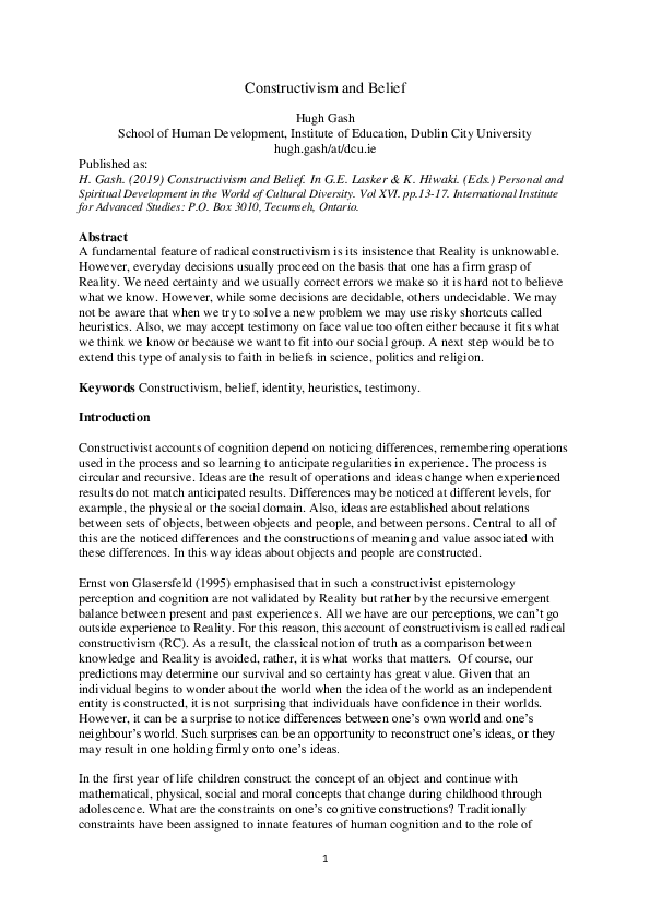 (DOC) Constructivism and Belief