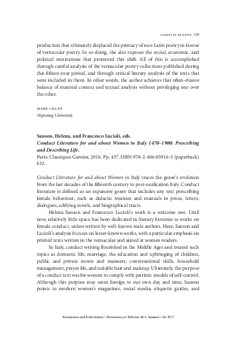 (PDF) Sanson, Helena and Francesco Lucioli, eds. Conduct Literature for ...