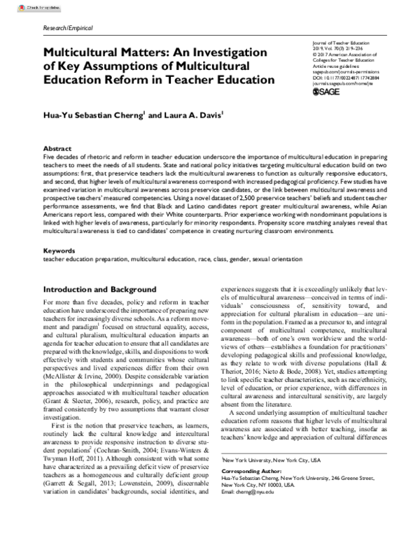 (PDF) Multicultural Matters: An Investigation of Key Assumptions of ...