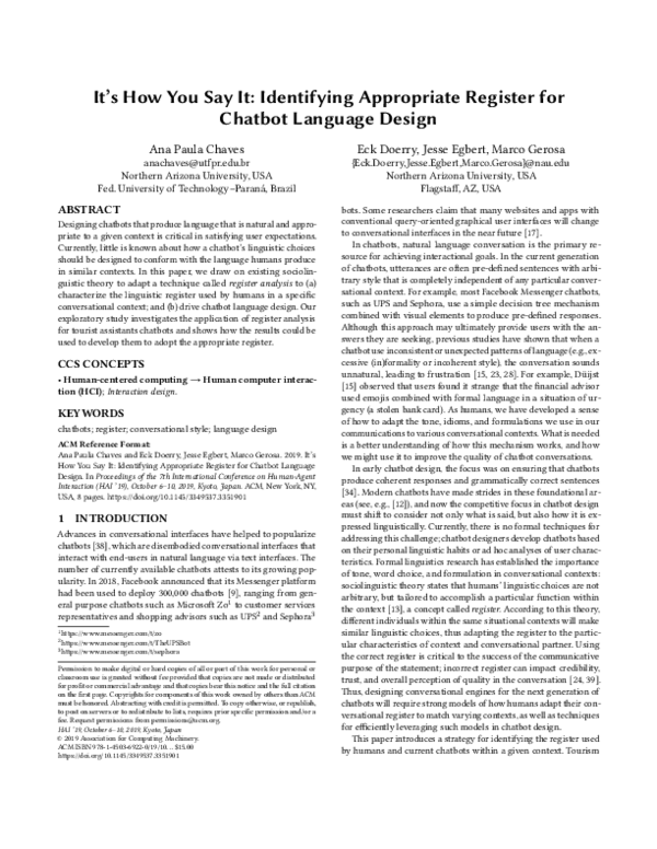 (PDF) It's How You Say It: Identifying Appropriate Register for Chatbot ...