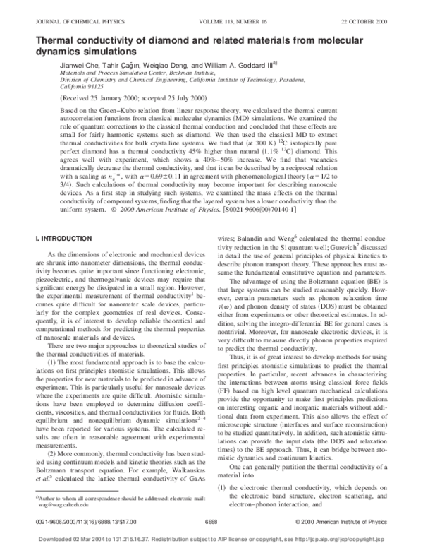 (PDF) Thermal conductivity of diamond and related materials from ...