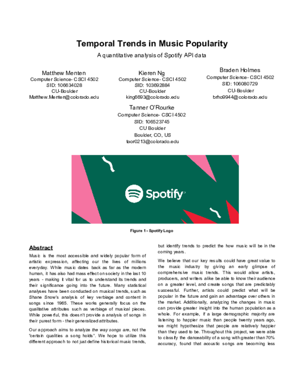 (PDF) Temporal Trends in Music Popularity A quantitative analysis of ...