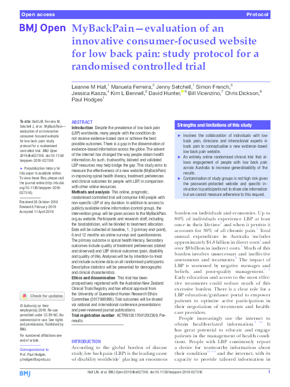 (PDF) MyBackPain—evaluation of an innovative consumer-focused website ...