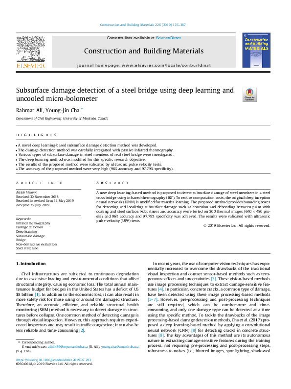 (PDF) Subsurface damage detection of a steel bridge using deep learning and uncooled micro-bolometer