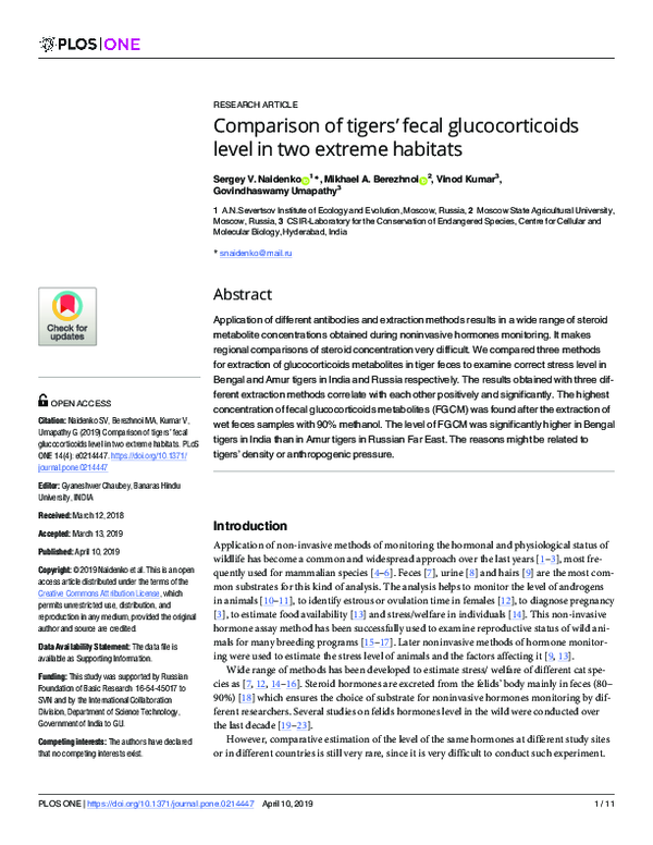 (PDF) Comparison of tigers' fecal glucocorticoids level in two extreme ...