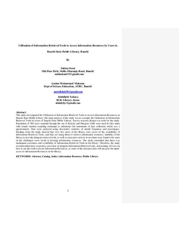 (DOC) Utilization of Information Retrieval Tools to Access Information ...