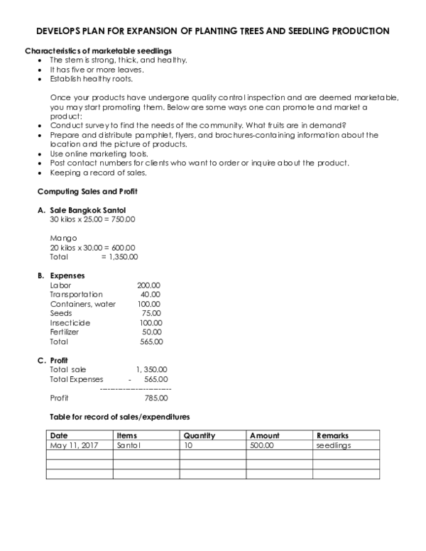 (DOC) DEVELOPS PLAN FOR EXPANSION OF PLANTING TREES AND SEEDLING PRODUCTION