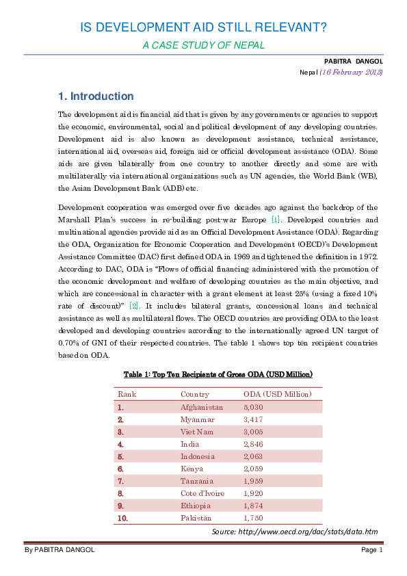 (PDF) IS DEVELOPMENT AID STILL RELEVANT? A CASE STUDY OF NEPAL