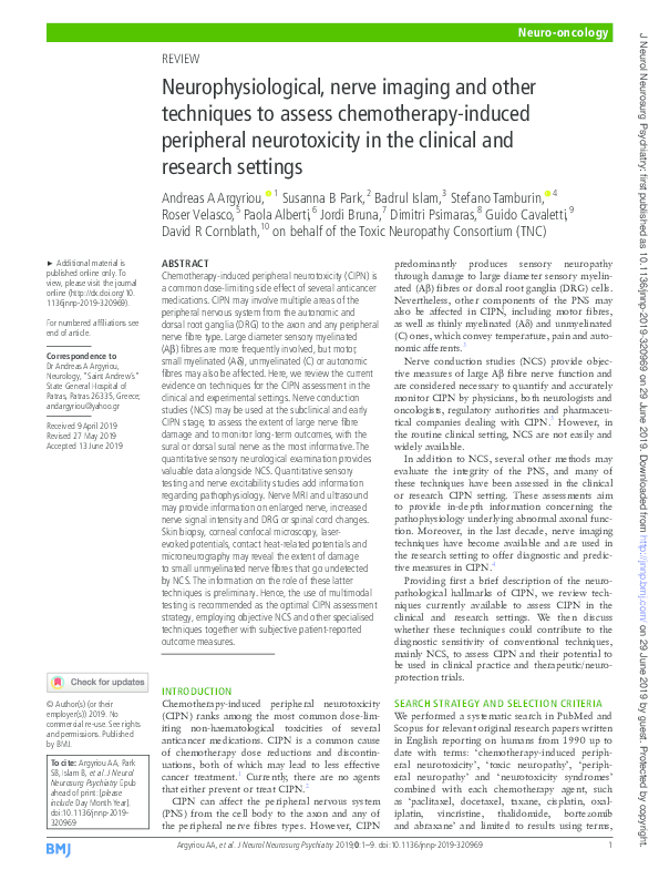 (PDF) Neurophysiological, nerve imaging and other techniques to assess chemotherapy-induced ...