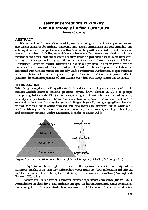 (PDF) Teacher Perceptions of Working Within a Strongly Unified Curriculum