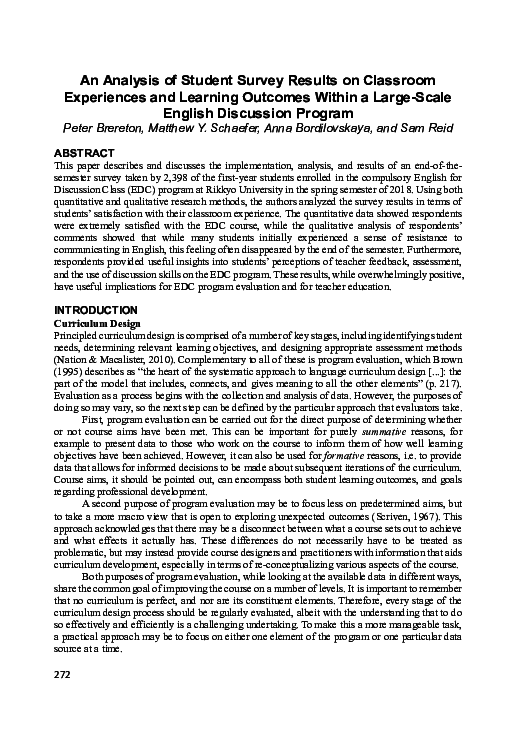 (PDF) An Analysis of Student Survey Results on Classroom Experiences ...
