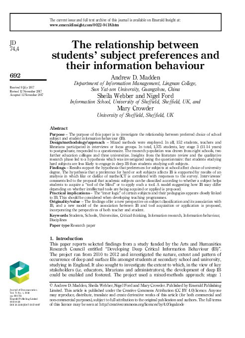 (PDF) The relationship between students' subject preferences and their ...