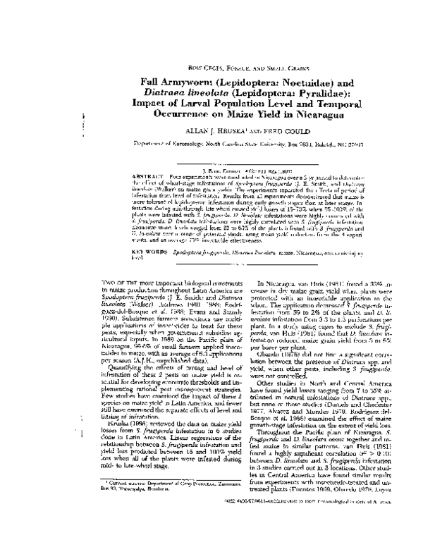 (PDF) Fall armyworm (Lepidoptera: Noctuidae) and Diatraea lineolata ...
