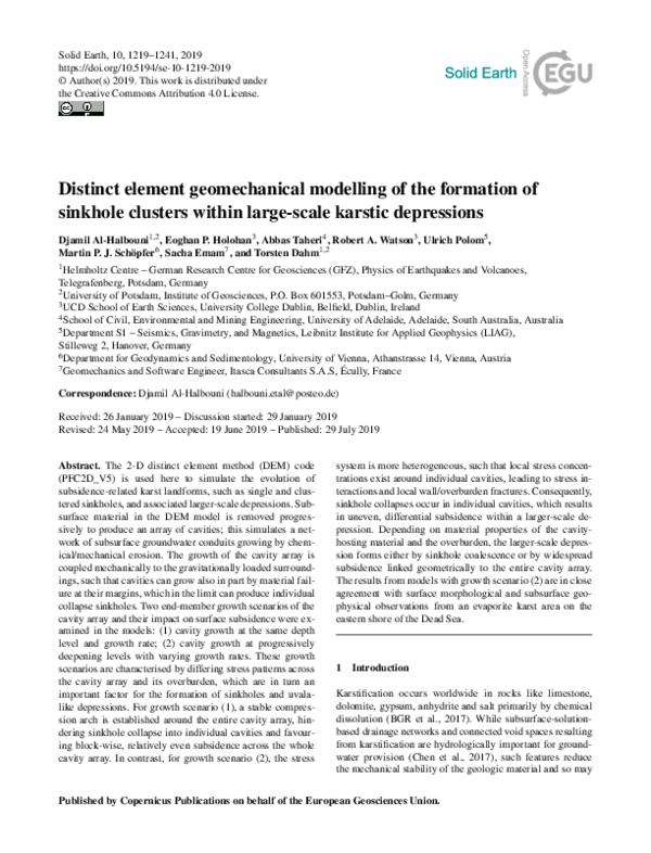 (PDF) Distinct element geomechanical modelling of the formation of sinkhole clusters within ...