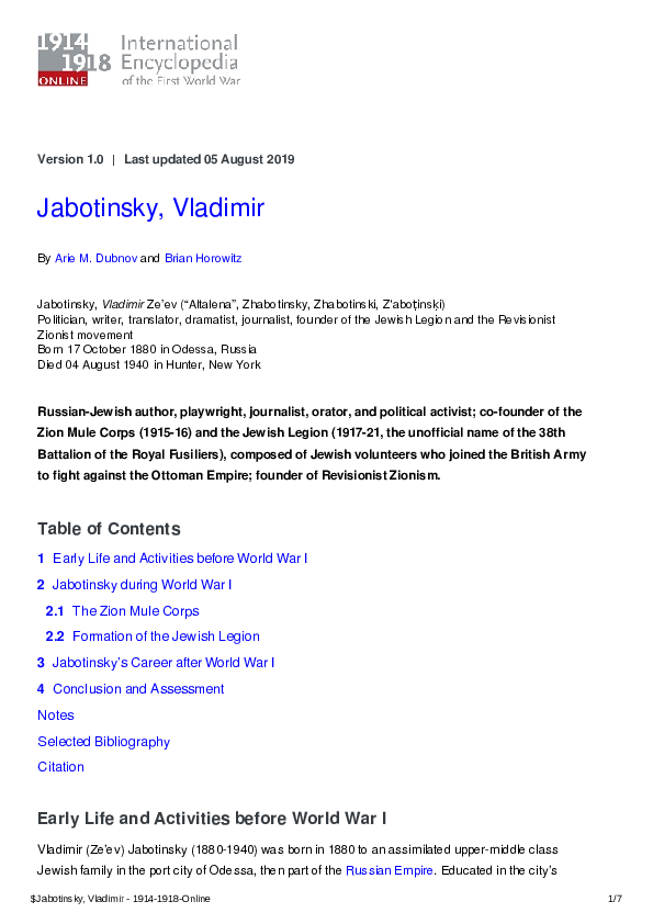 (PDF) Jabotinsky, Vladimir (Ze’ev) | Arie M Dubnov and Brian Horowitz ...