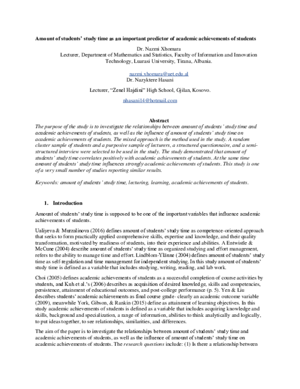 (PDF) Amount of students’ study time as an important predictor of ...