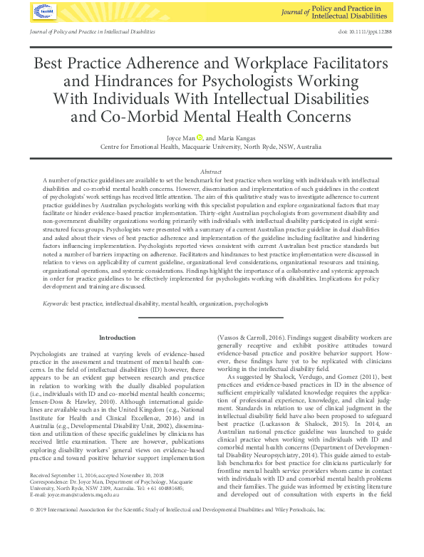 (PDF) Journal of Policy and Practice in Intellectual Disabilities