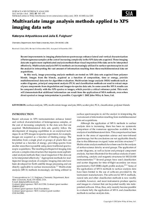 (PDF) Multivariate image analysis methods applied to XPS imaging data sets