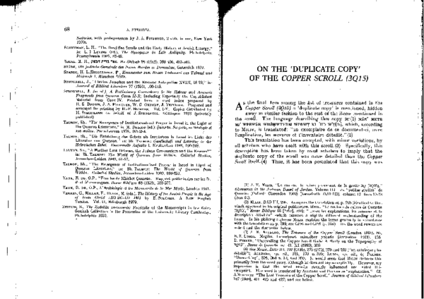 (PDF) On the 'Duplicate Copy' of the Copper Scroll (3Q15)