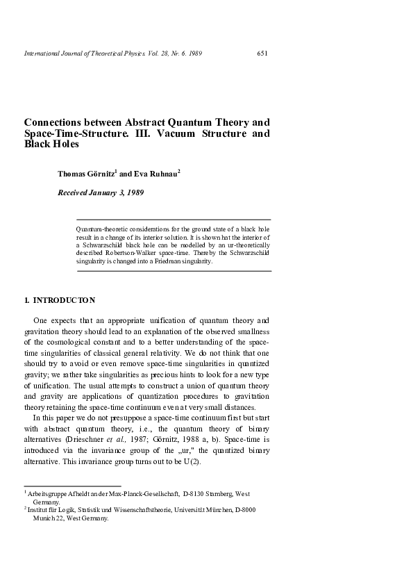 (PDF) Connections between Abstract Quantum Theory and Space-Time-Structure. III. Vacuum ...