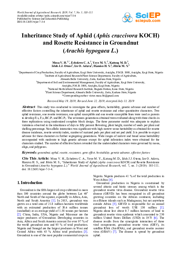 (PDF) Inheritance Study of Aphid (Aphis craccivora KOCH) and Rosette ...