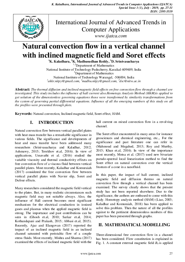 (PDF) Natural convection flow in a vertical channel with inclined magnetic field and Soret effects