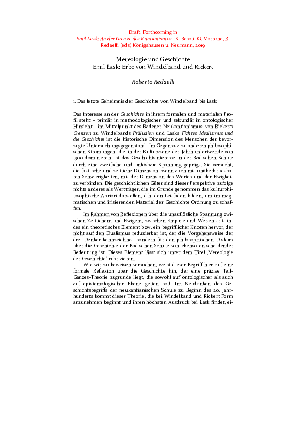 (PDF) Mereologie und Geschichte. Emil Lask: Erbe von Windelband und Rickert