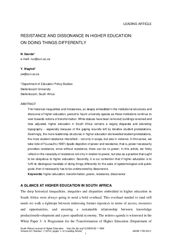 (PDF) Resistance and dissonance in higher education: On doing things ...