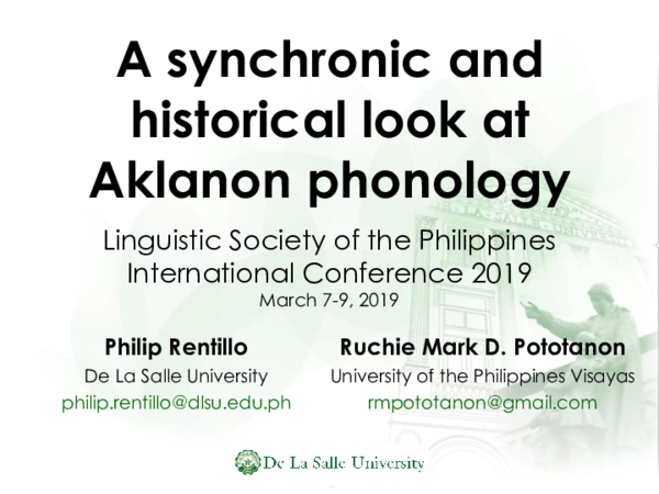 (PPT) A synchronic and historical look at Aklanon phonology
