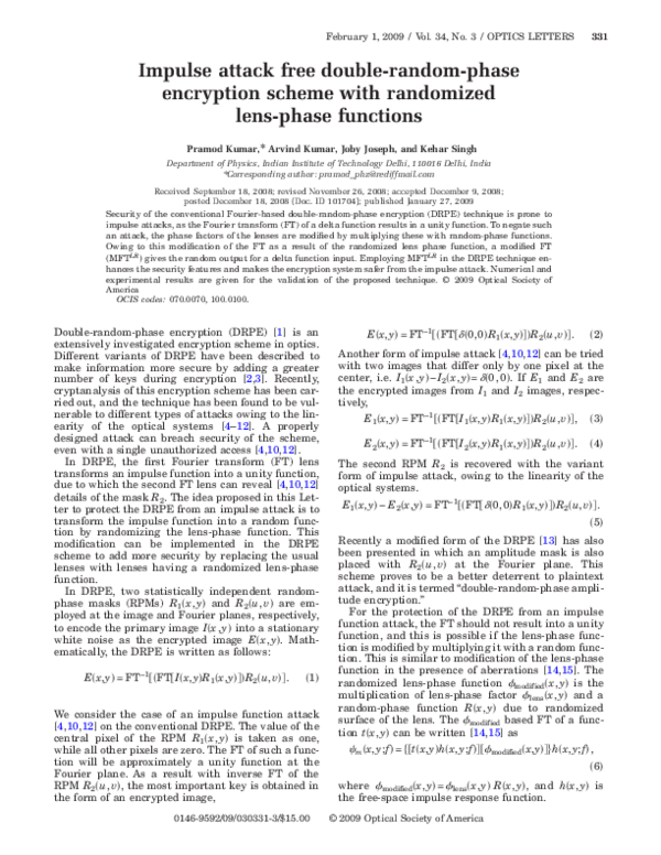 (PDF) Impulse attack free double-random-phase encryption scheme with randomized lens-phase functions