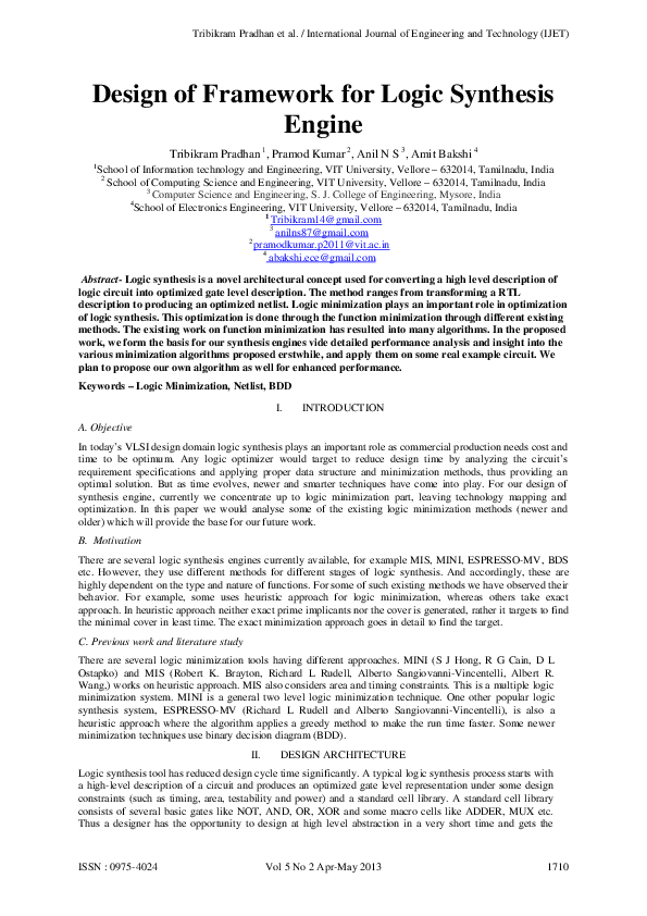 (PDF) Design of Framework for Logic Synthesis Engine