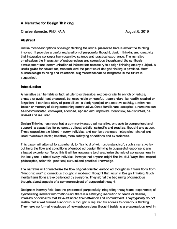(PDF) A Narrative for Design Thinking r8/12/19