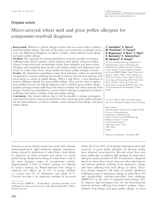 (PDF) Micro-arrayed wheat seed and grass pollen allergens for component ...