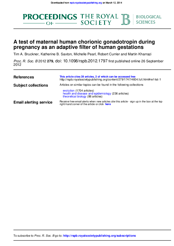 (PDF) A test of maternal human chorionic gonadotropin during pregnancy ...
