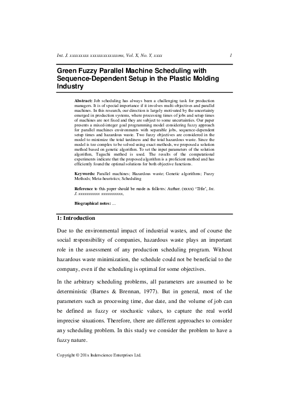 (PDF) Green Fuzzy Parallel Machine Scheduling with Sequence-Dependent Setup in the Plastic ...