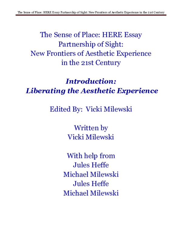 (PDF) The Sense of Place: HERE Essay Partnership of Sight: New ...