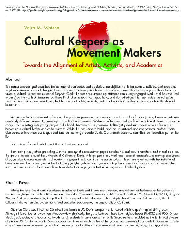 (PDF) Cultural Keepers as Movement Makers: Towards the Alignment of ...