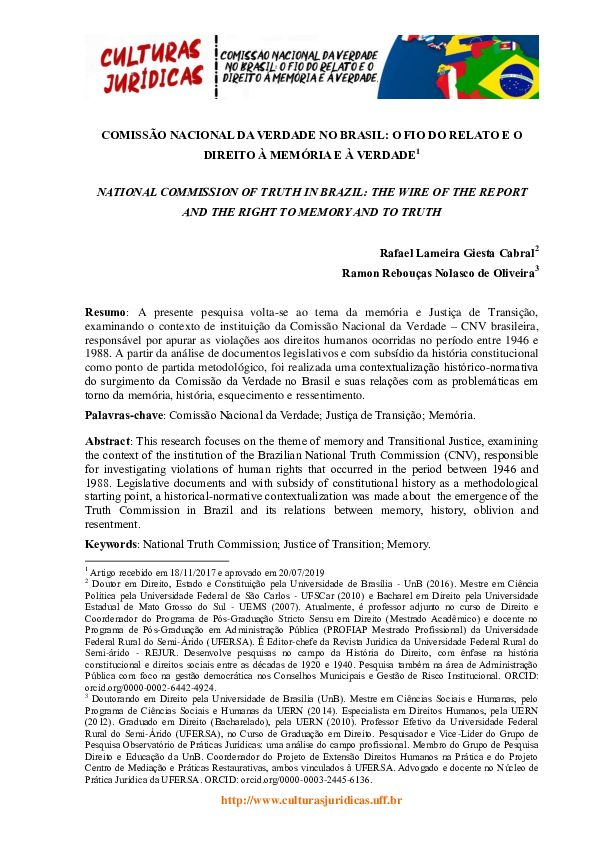 (PDF) COMISSÃO NACIONAL DA VERDADE NO BRASIL: O FIO DO RELATO E O ...