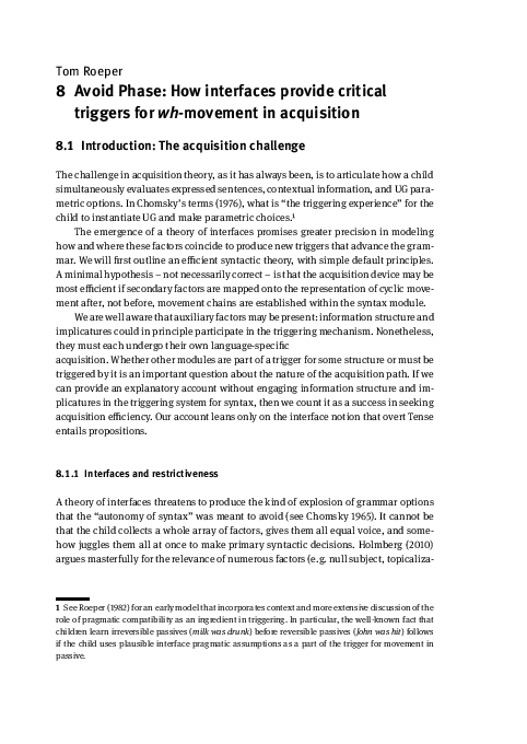 (PDF) Tom Roeper 8 Avoid Phase: How interfaces provide critical ...