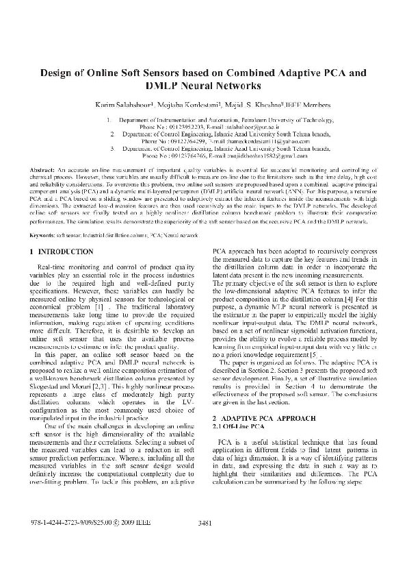 (PDF) Design of Online Soft Sensors based on Combined Adaptive PCA and ...