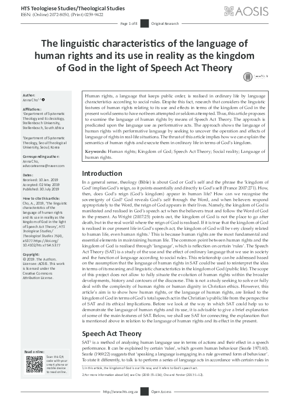 (PDF) The linguistic characteristics of the language of human rights ...