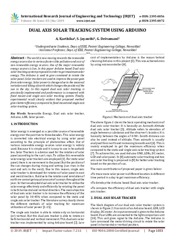 (PDF) IRJET- DUAL AXIS SOLAR TRACKING SYSTEM USING ARDUINO