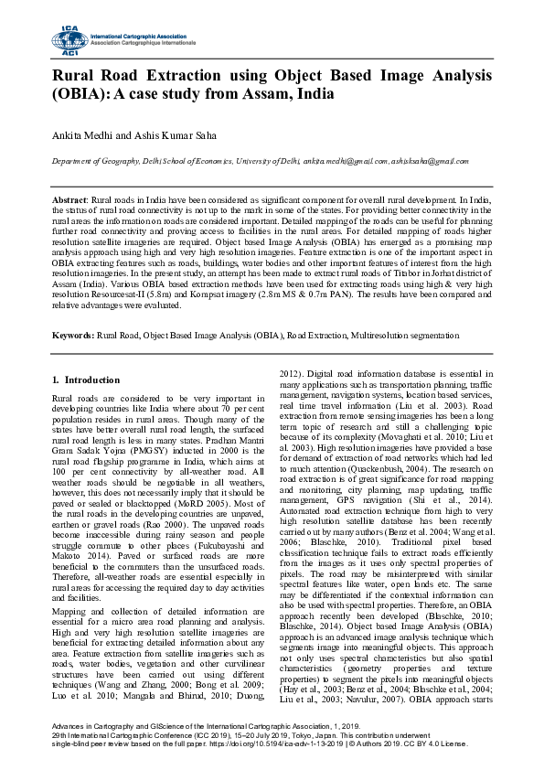 (PDF) Rural Road Extraction using Object Based Image Analysis (OBIA): A case study from Assam, India