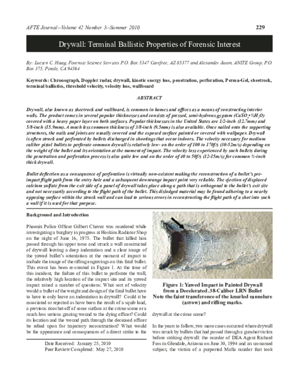 (PDF) Drywall: Terminal Ballistic Properties of Forensic Interest