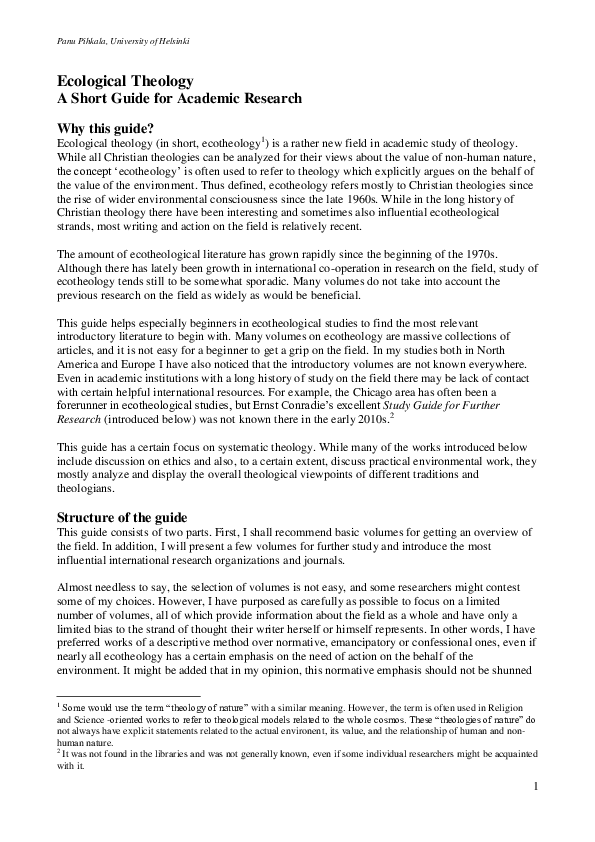 (PDF) Ecological Theology A Short Guide for Academic Research (2014)