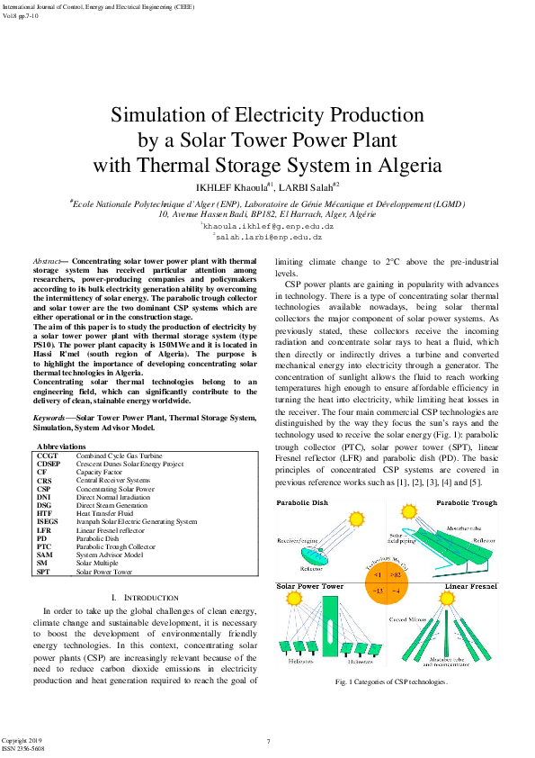(PDF) Simulation of Electricity Production by a Solar Tower Power Plant with Thermal Storage ...